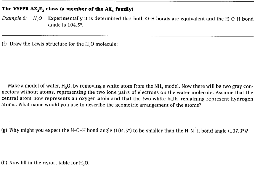 Solved The VSEPR AX,E2 class (a member of the AX, family) | Chegg.com