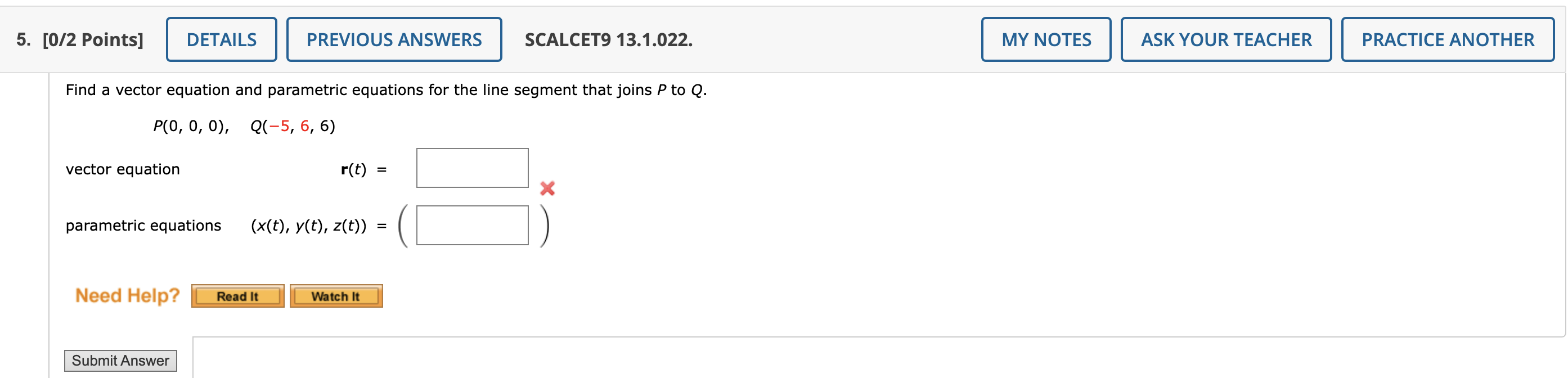 Solved 0/2 Points] SCALCET9 13.1.022. Find a vector equation | Chegg.com