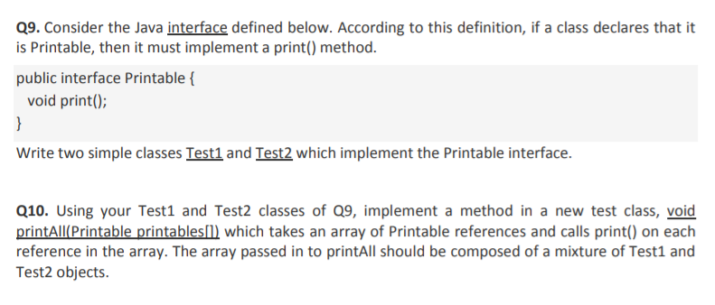 Solved Q9. Consider the Java interface defined below. | Chegg.com