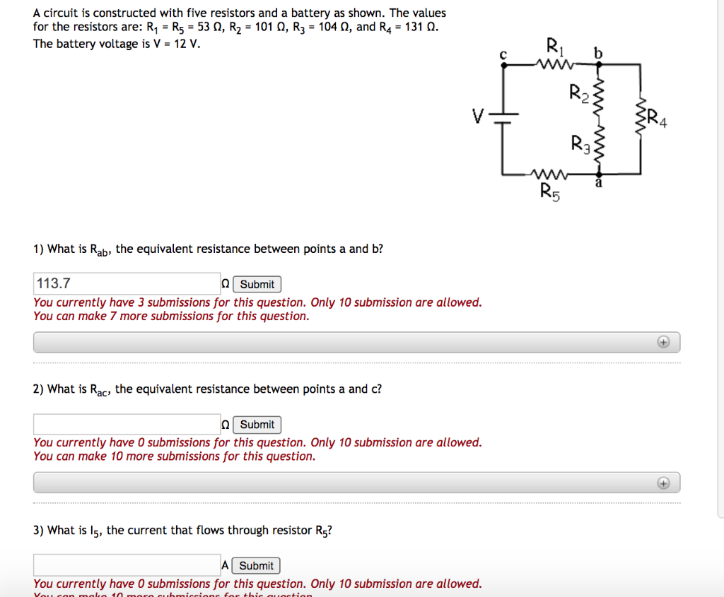 Solved A circuit is constructed with five resistors and a | Chegg.com