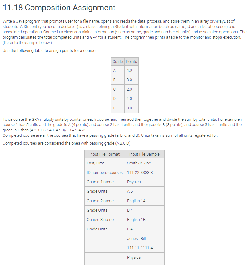 Solved 11.18 Composition Assignment Write a Java program | Chegg.com