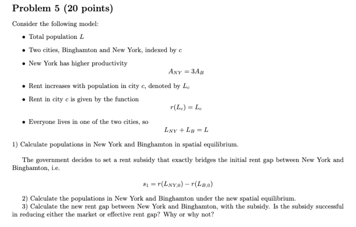 Solved Spatial Equilibrium Spatial equilibrium implies that | Chegg.com