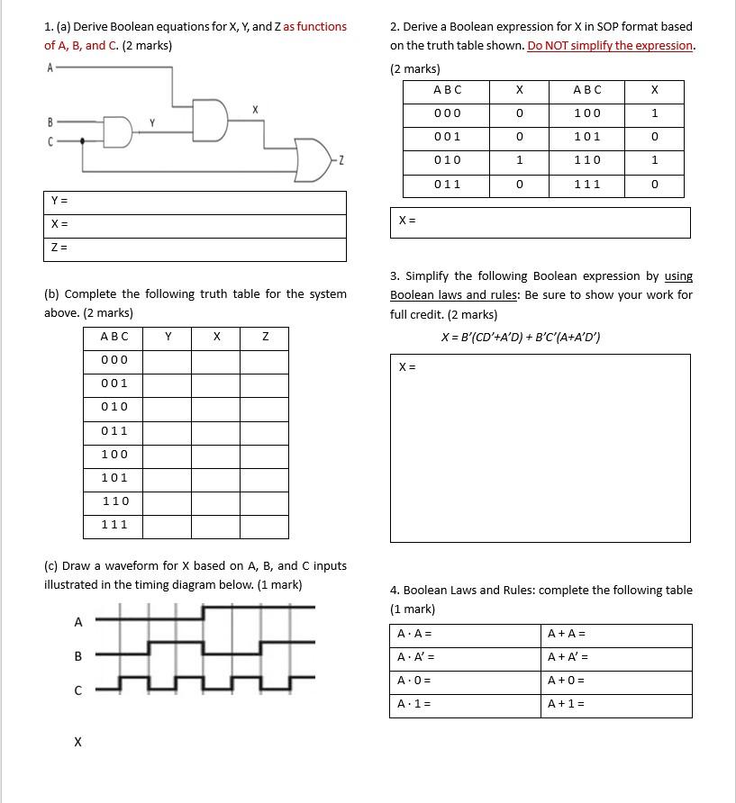 Solved 1. (a) Derive Boolean equations for X, Y, and Z as | Chegg.com