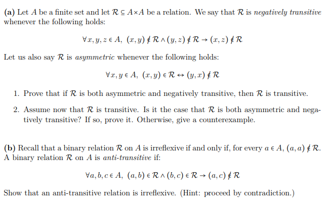 Solved (a) Let A be a finite set and let R⊆A×A be a | Chegg.com