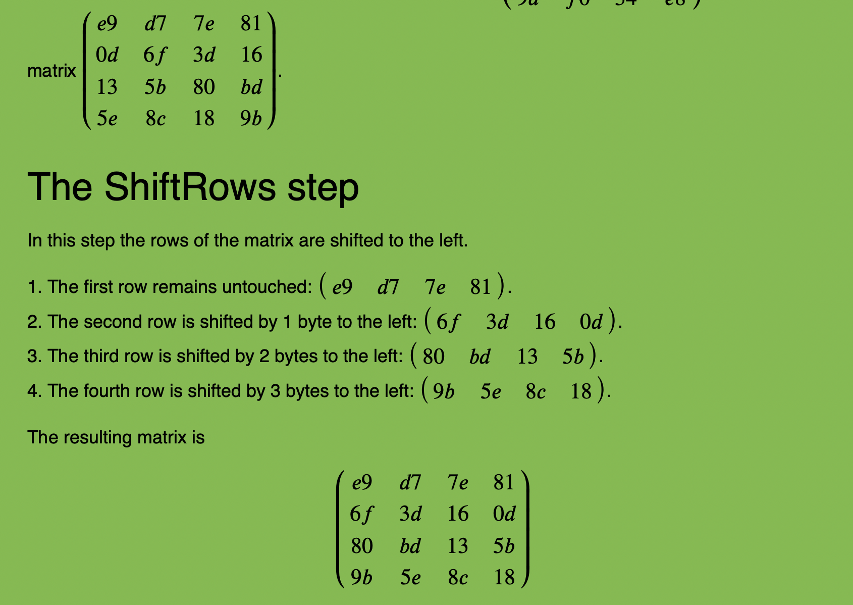 Solved Apply the ShiftRows Step.Finding the next key In | Chegg.com