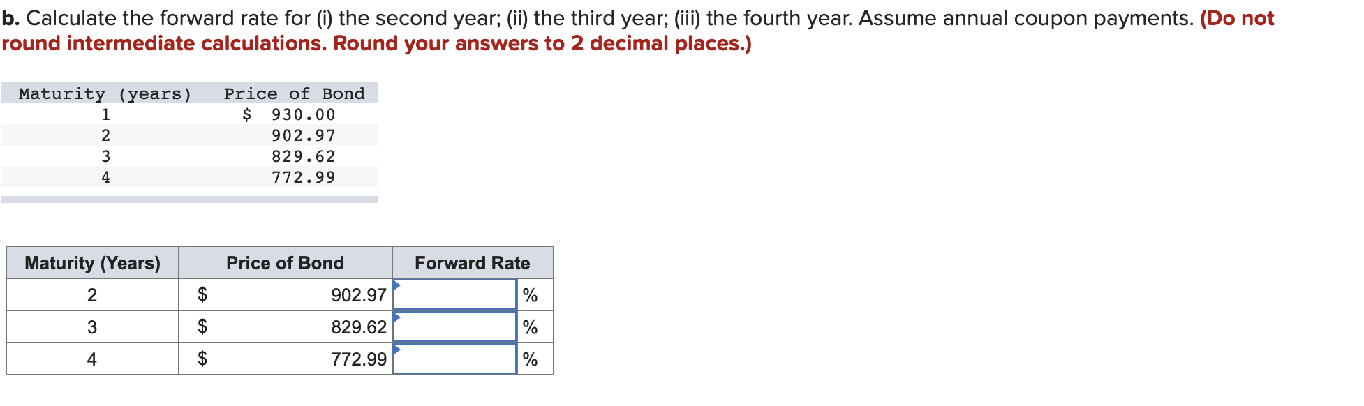 Solved D Calculate The Forward Rate For I The Second