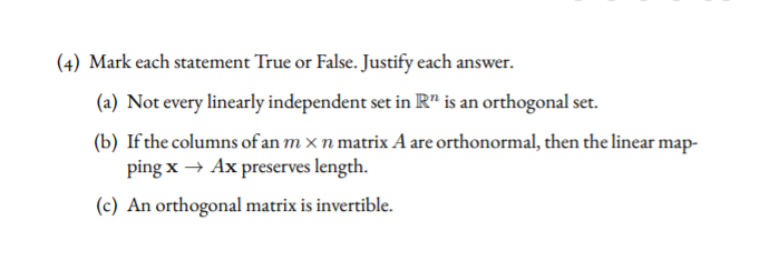 Solved (4) Mark each statement True or False. Justify each | Chegg.com