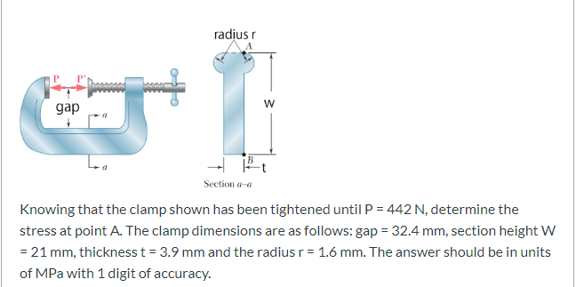 Solved radius w gap Section and Knowing that the clamp shown | Chegg.com
