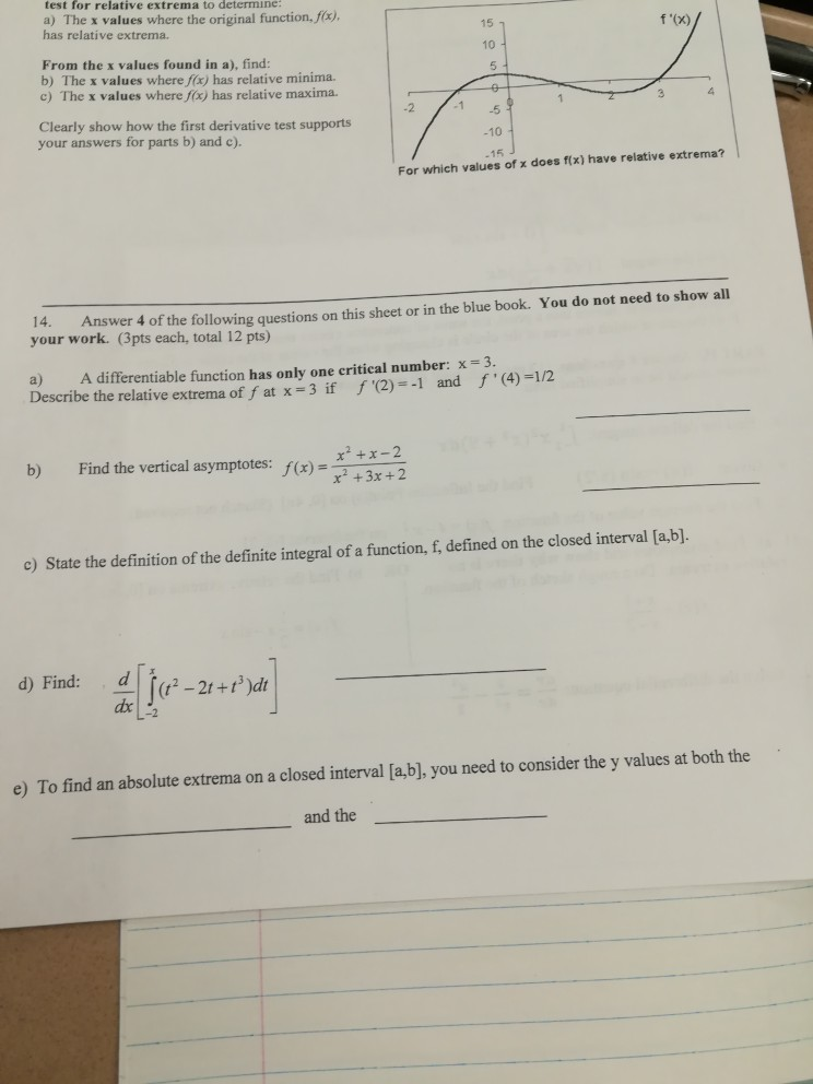Solved test for relative extrema to determine a) The x | Chegg.com