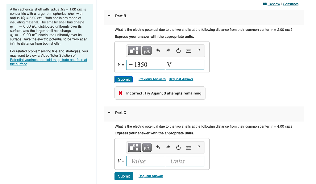 Solved A Review | Constants Part B A thin spherical shell | Chegg.com
