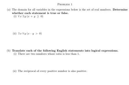 Solved (a) The domain for all variables in the expressions | Chegg.com
