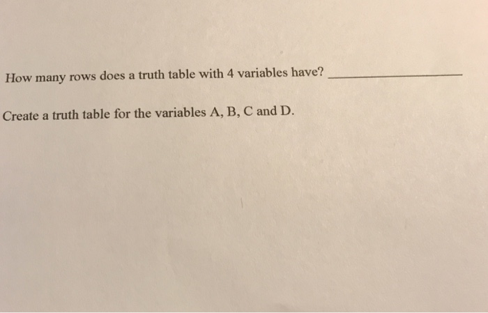 Solved How many rows does a truth table with 4 variables | Chegg.com