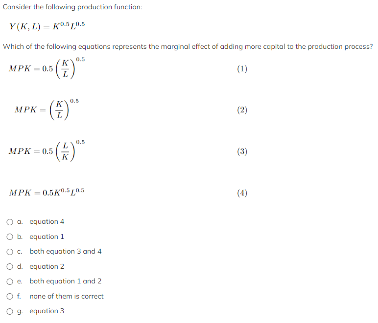 Solved Consider The Following Production Function