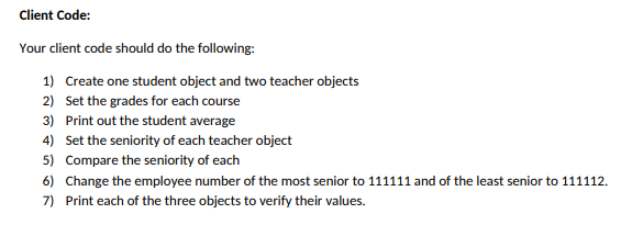 Solved Client Code: Your client code should do the | Chegg.com