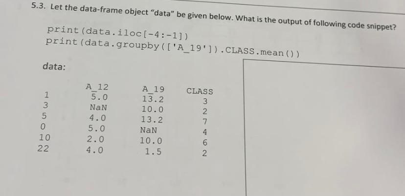 Solved 5.3. Let the data-frame object "data" be given below. | Chegg.com