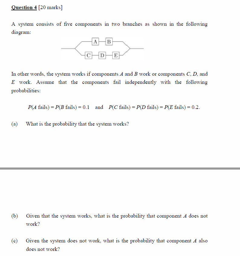 Solved Question 4 [20 marks] A system consists of five | Chegg.com