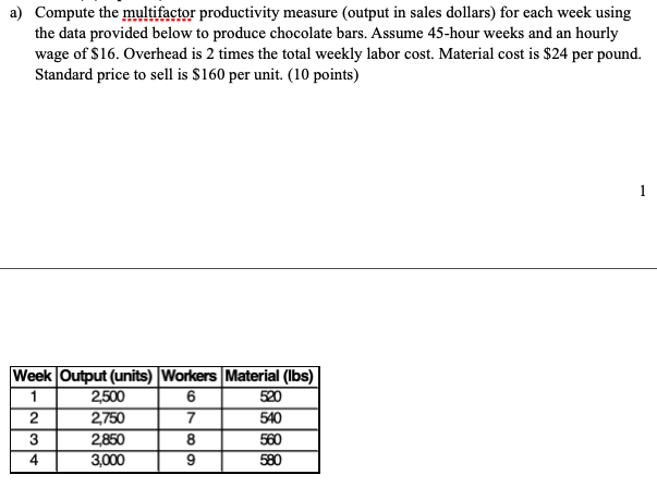 Solved a) Compute the multifactor productivity measure | Chegg.com
