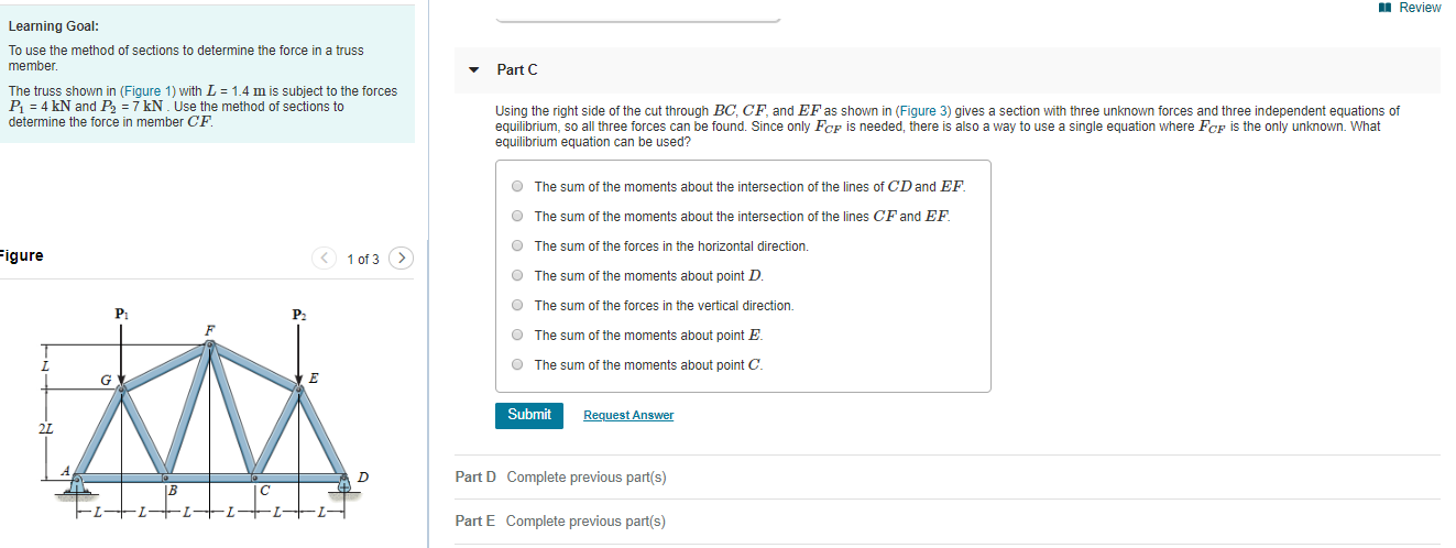 Solved M Review Learning Goal To Use The Method Of Sections