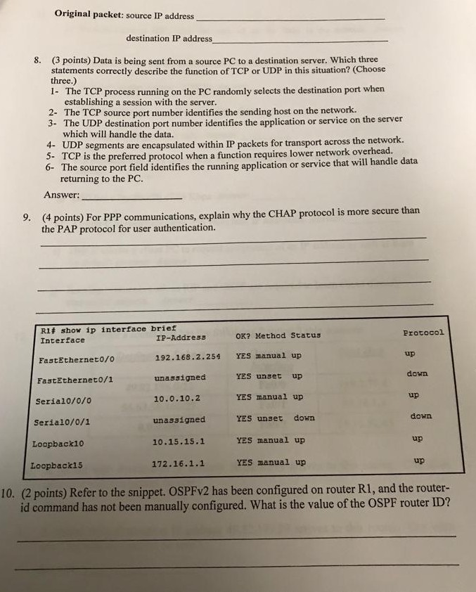 Original packet: source IP address destination IP | Chegg.com
