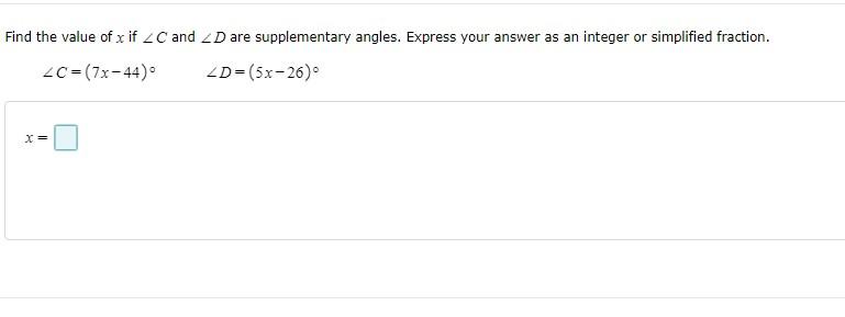 Solved Find the value of x if 2C and D are supplementary | Chegg.com