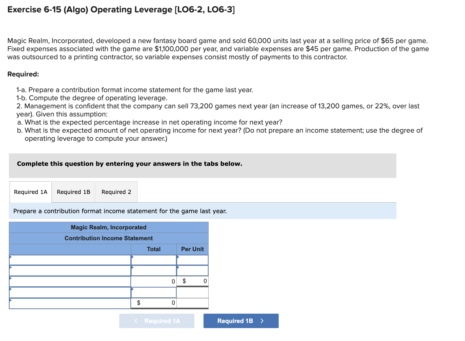 Solved Exercise 6-15 (Algo) ﻿Operating Leverage [LO6-2, | Chegg.com