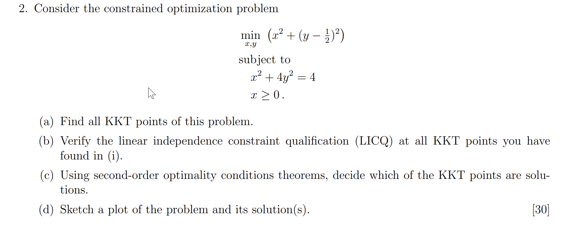 Solved 2. Consider the constrained optimization problem min | Chegg.com