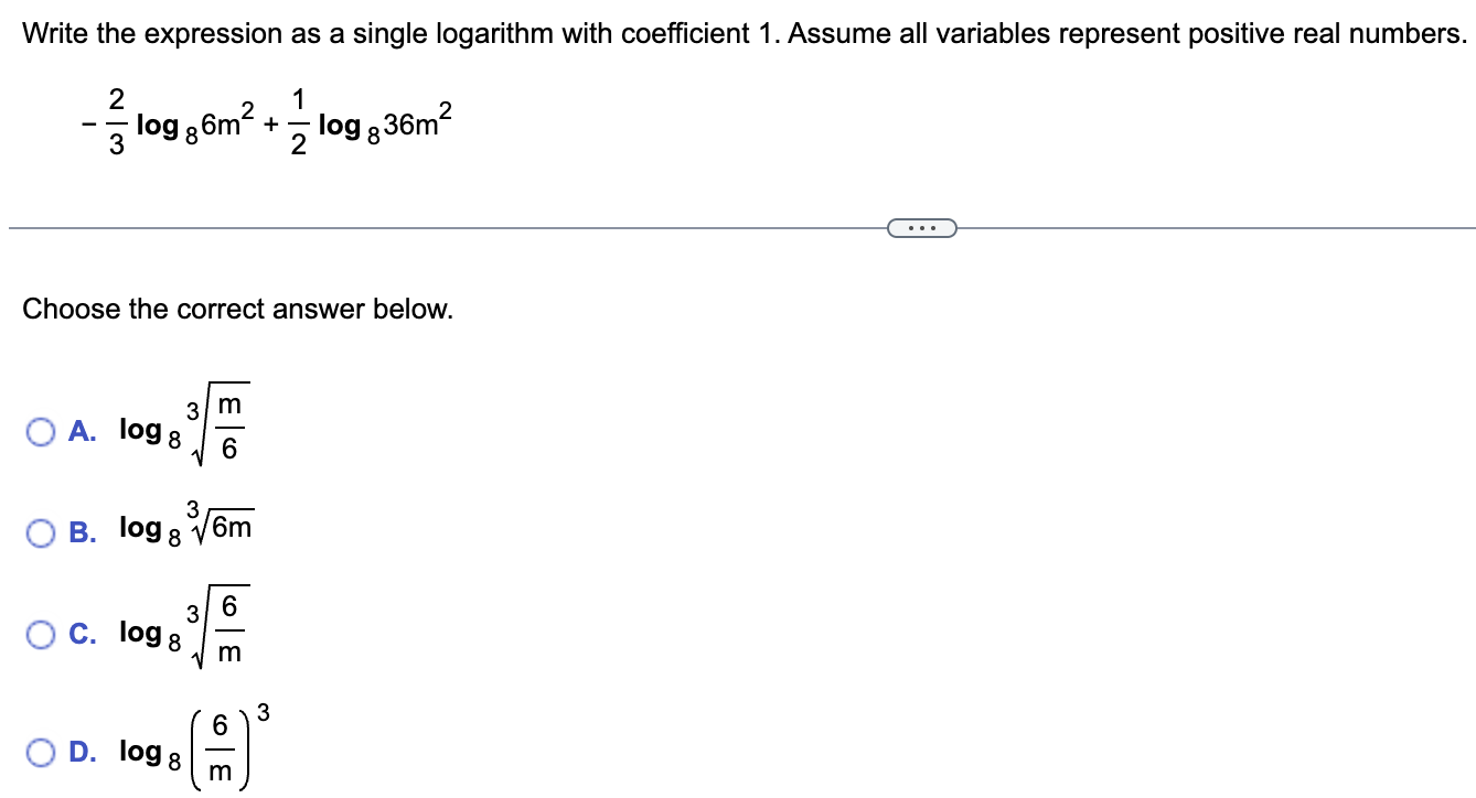 Solved Write the expression as a single logarithm with | Chegg.com