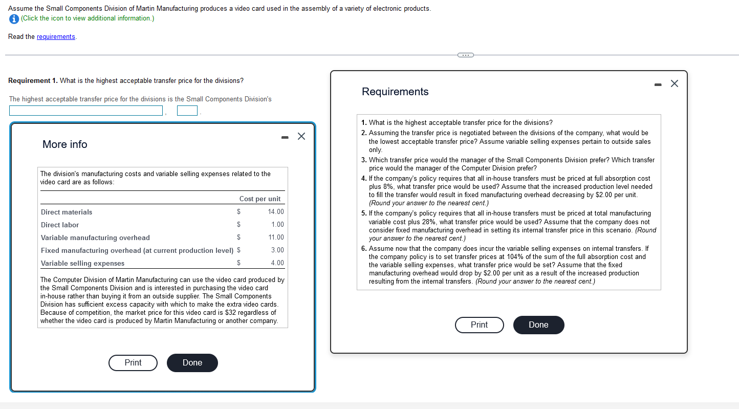 Solved Assume the Small Components Division of Martin | Chegg.com