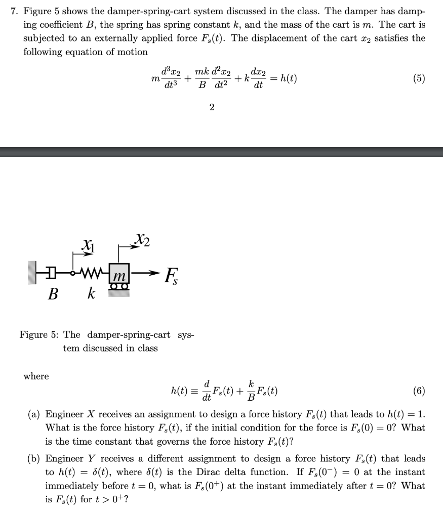 Solved 7. Figure 5 shows the damper-spring-cart system | Chegg.com