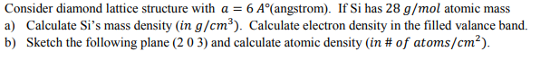 Solved Consider diamond lattice structure with a=6A∘ | Chegg.com