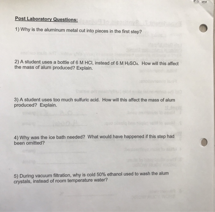 Solved Post Laboratory Questions: 1) Why is the aluminum | Chegg.com