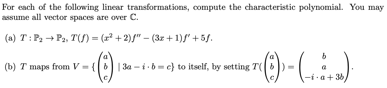 For each of the following linear transformations, | Chegg.com