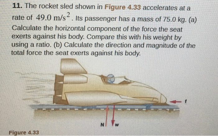Solved 11. The rocket sled shown in Figure 4.33 accelerates | Chegg.com