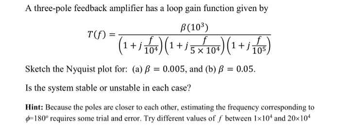 Solved A three-pole feedback amplifier has a loop gain | Chegg.com