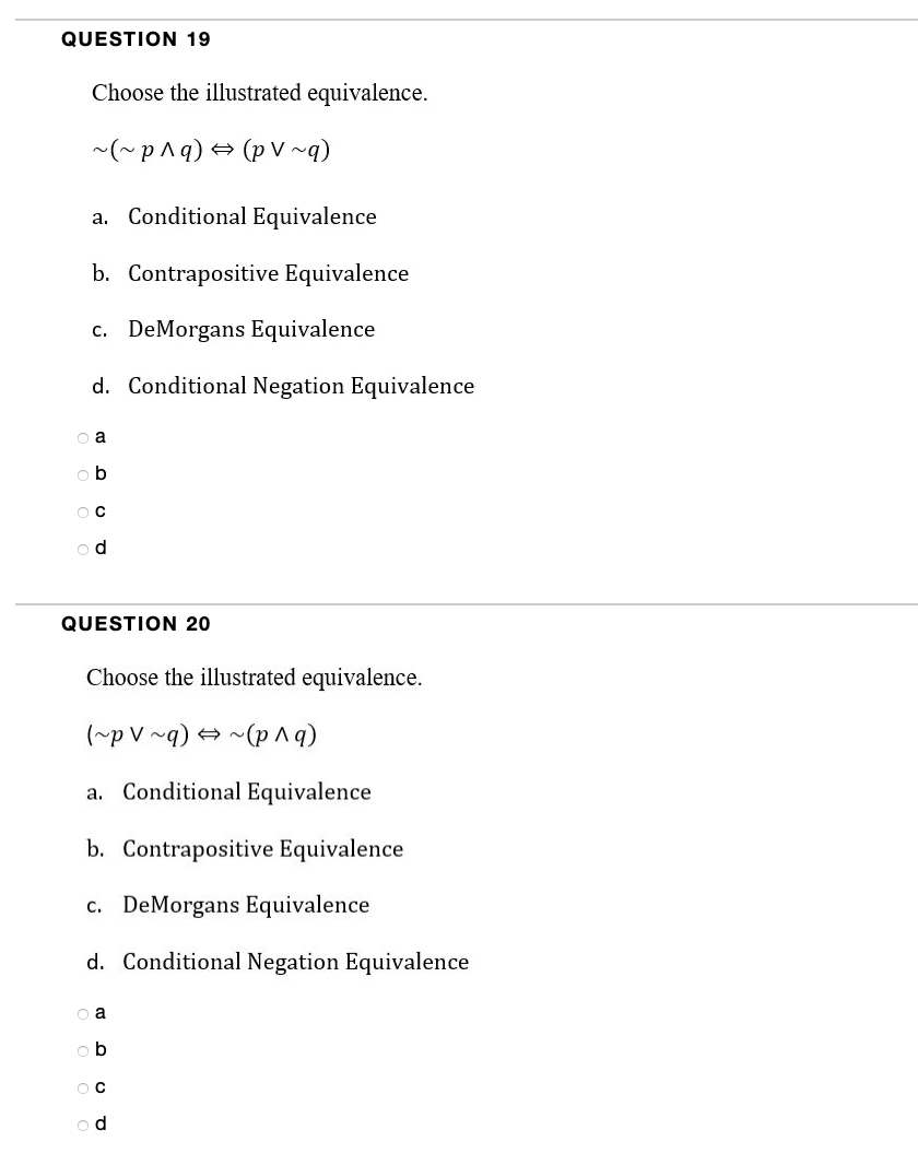 Solved QUESTION 19 Choose the illustrated equivalence. | Chegg.com