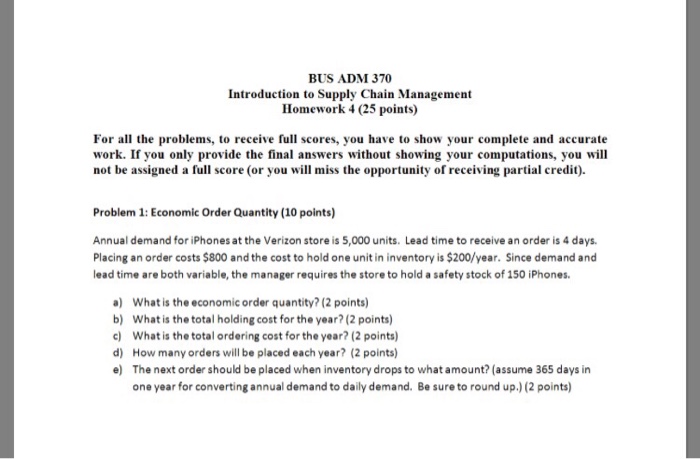 Solved Supply chain management Do all | Chegg.com