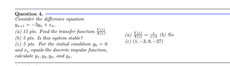 Solved Question 4. Consider the difference equation | Chegg.com