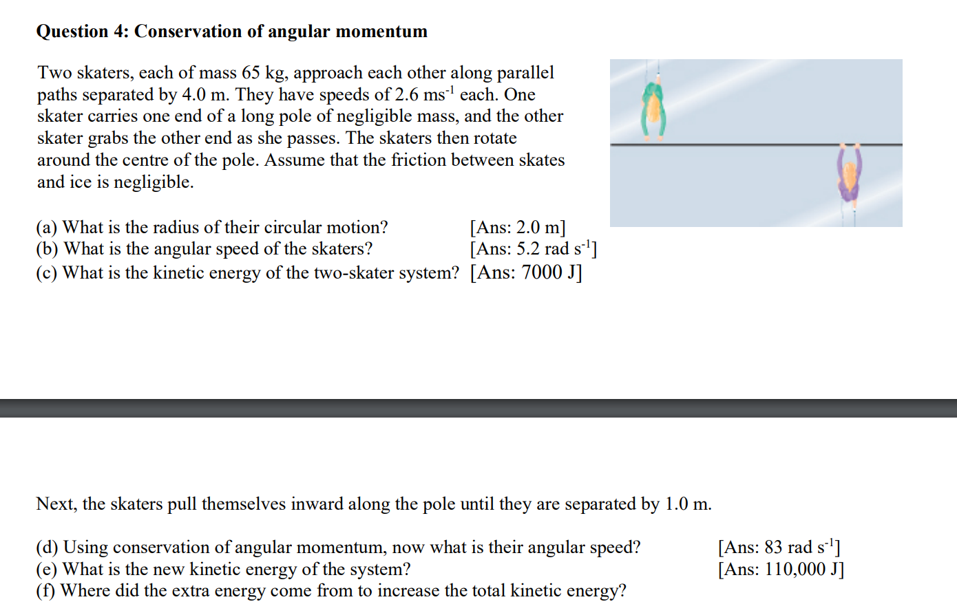 Solved Two skaters, each of mass 65 kg, approach each other | Chegg.com