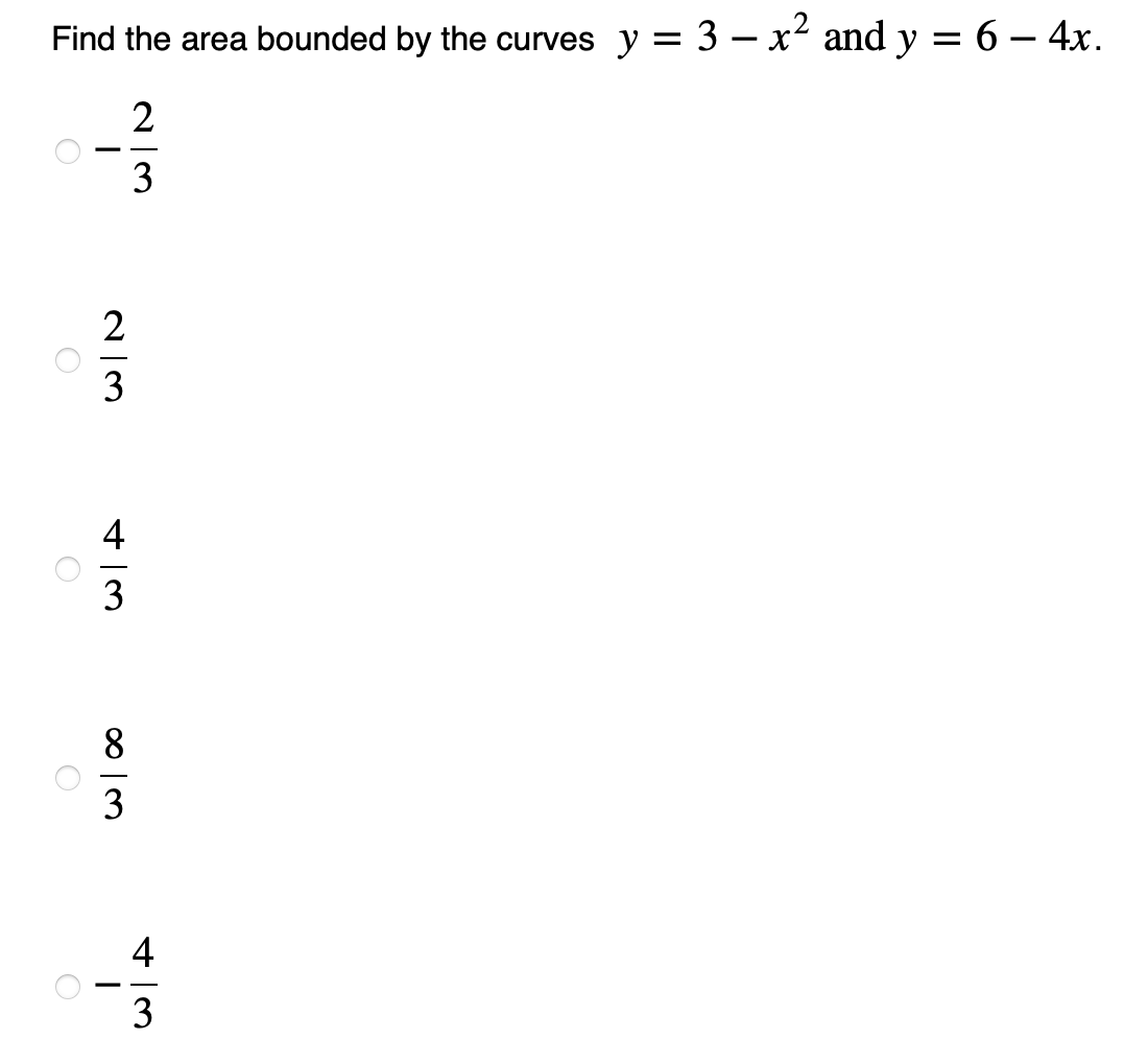 Solved Find the area bounded by the curves y=3-x2 ﻿and | Chegg.com