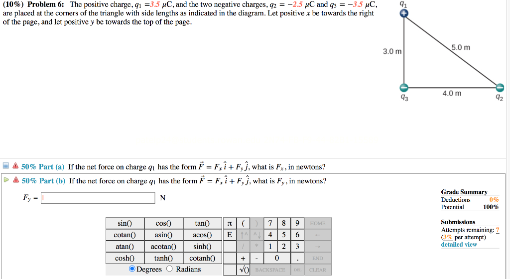 Solved 91 (10%) Problem 6: The positive charge, 91 =3.5 uC, | Chegg.com