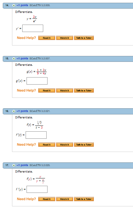 Solved 14. 1 polnta SCalcET8 3.2.005 Differentiate. 2x Need | Chegg.com