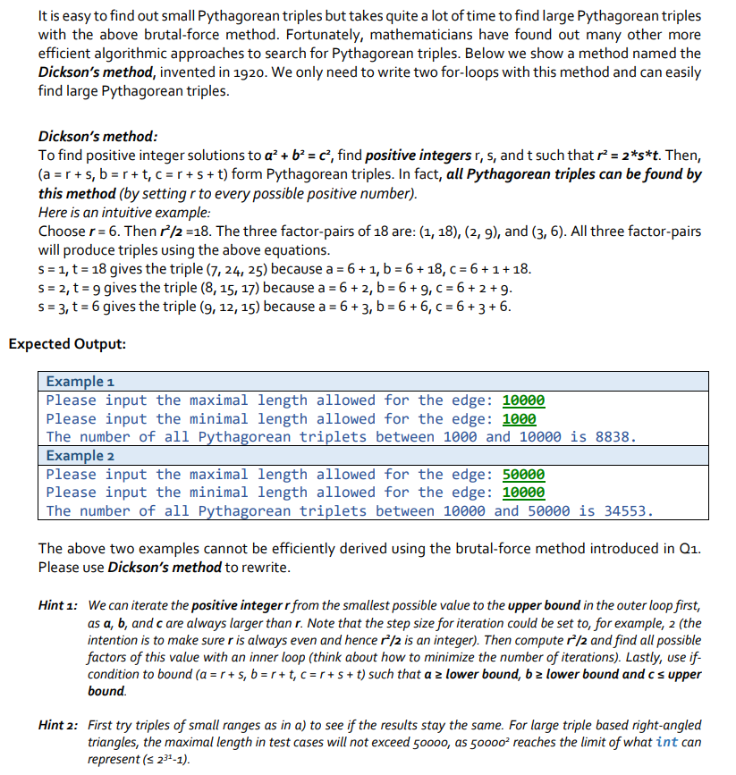 Solved It is easy to find out small Pythagorean triples but | Chegg.com