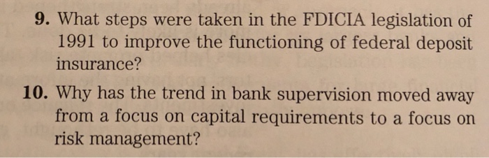 Solved 9. What steps were taken in the FDICIA legislation of | Chegg.com