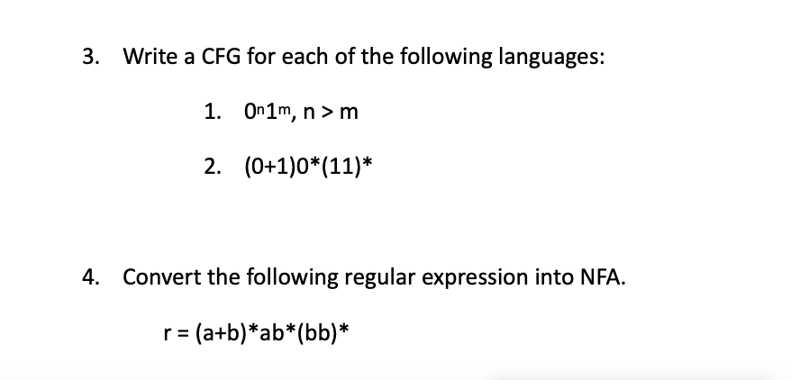 Solved 3. Write a CFG for each of the following languages: | Chegg.com
