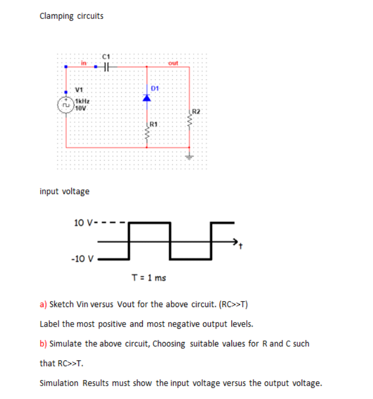 Solved Clamping circuits C1 H out 01 V1 1kHz 10V R2 R1 input | Chegg.com