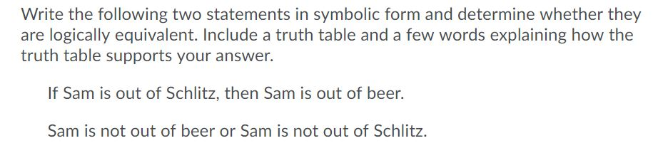 Solved Write the following two statements in symbolic form | Chegg.com