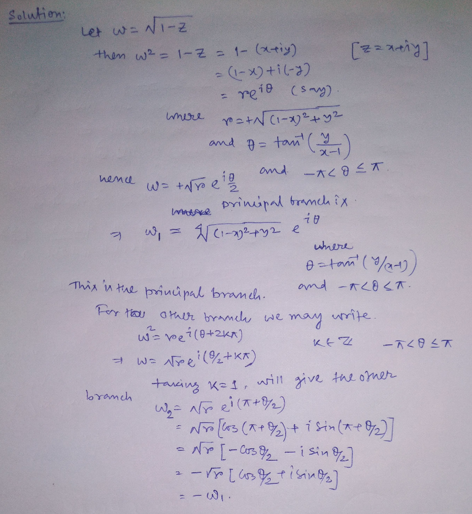 Solved Exercise 17. Give the principal branch of V1 – Z. | Chegg.com