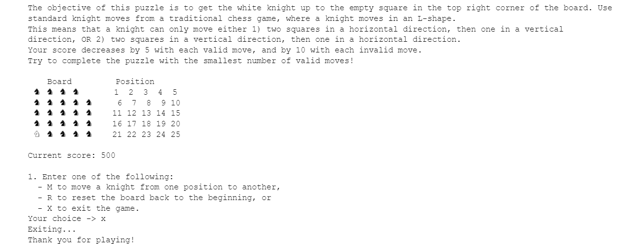Solved Prog 2: Knight Escape Create a board filled with | Chegg.com