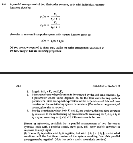 Solved 4 A parallel arrangement of two first-order systems, | Chegg.com