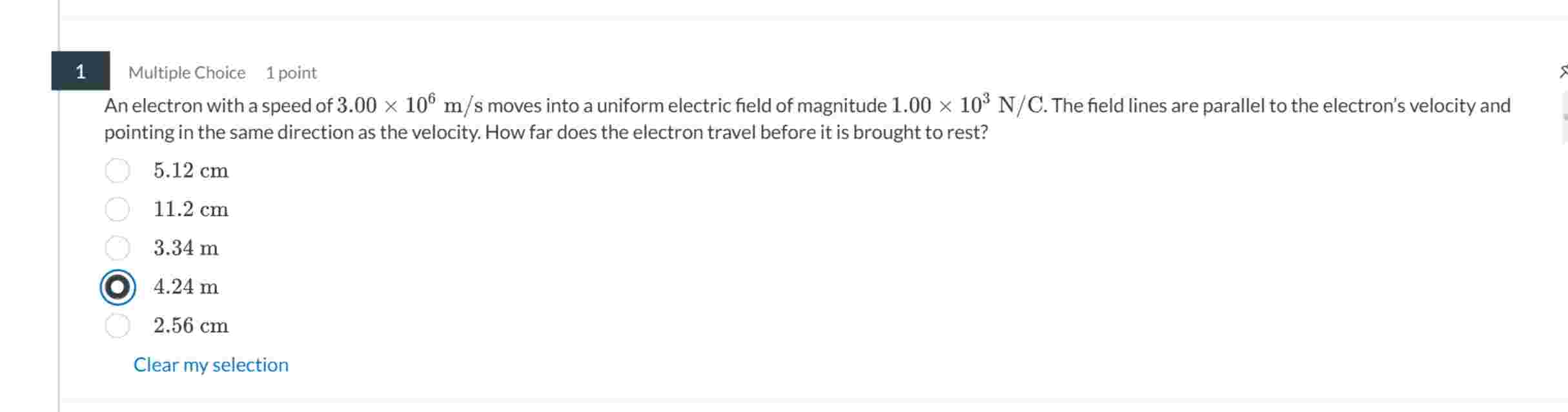 Solved An ﻿electron with a speed of 3.00×106ms ﻿moves into a | Chegg.com